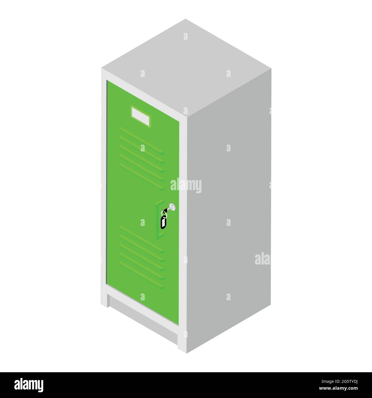 Green metal locker door with key isolated on white background ...