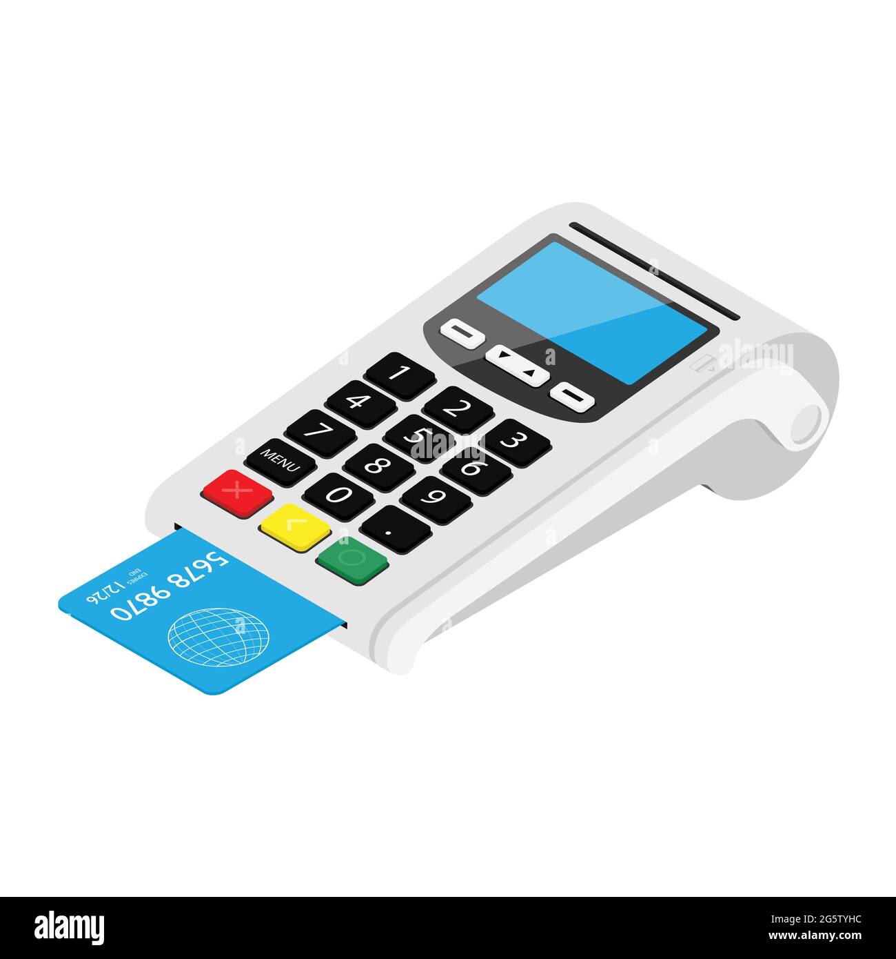 POS Terminal payment machine isolated on white background. Bank Payment Terminal. Processing NFC ...