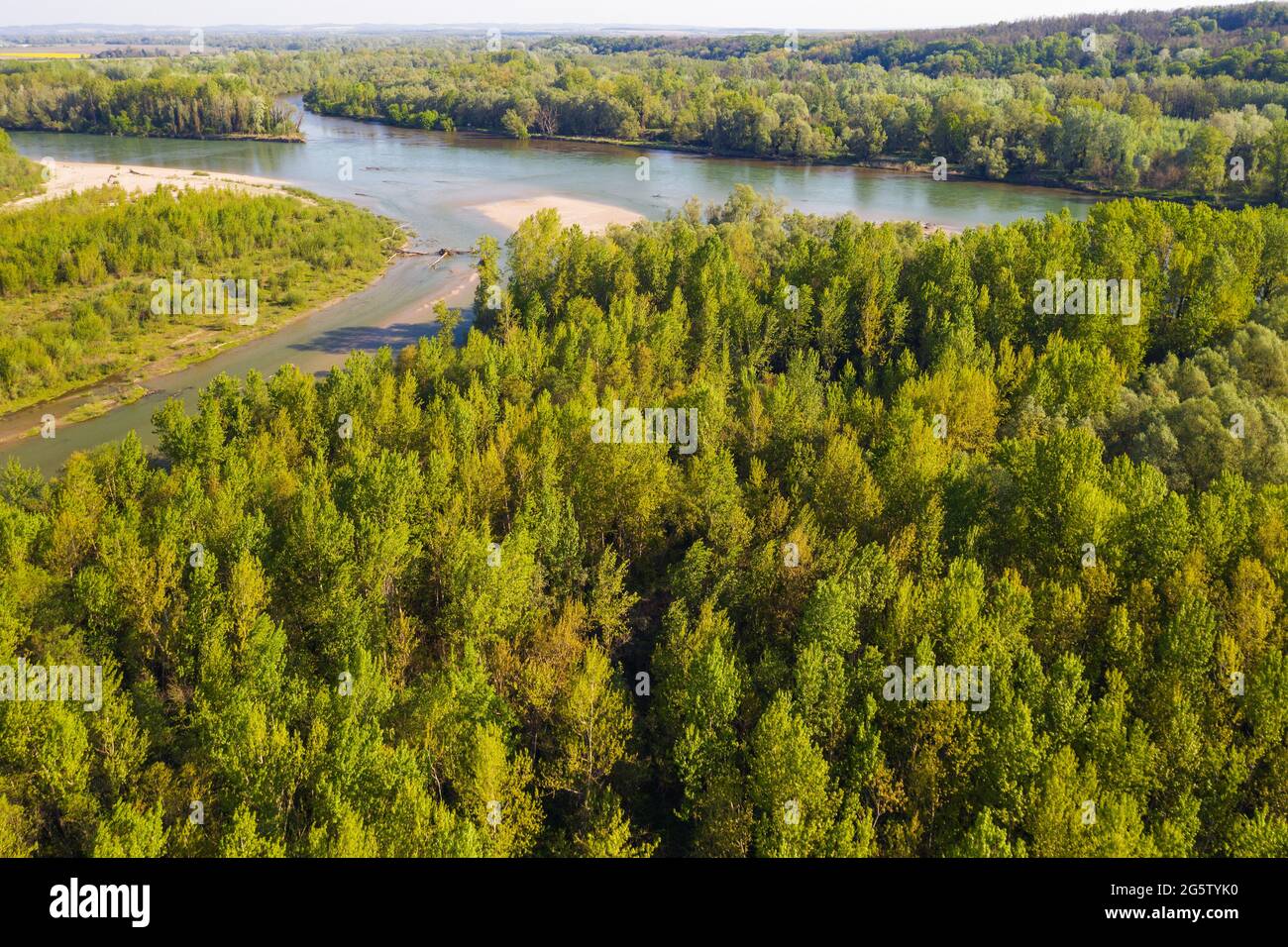 Aerial view of the confluence of Mura and Drava rivers Stock Photo - Alamy