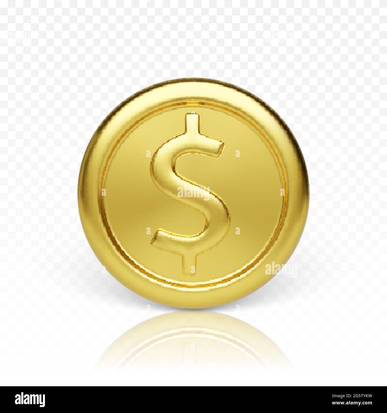 Golden coin front view. Realistic render of glossy metallic coin ...