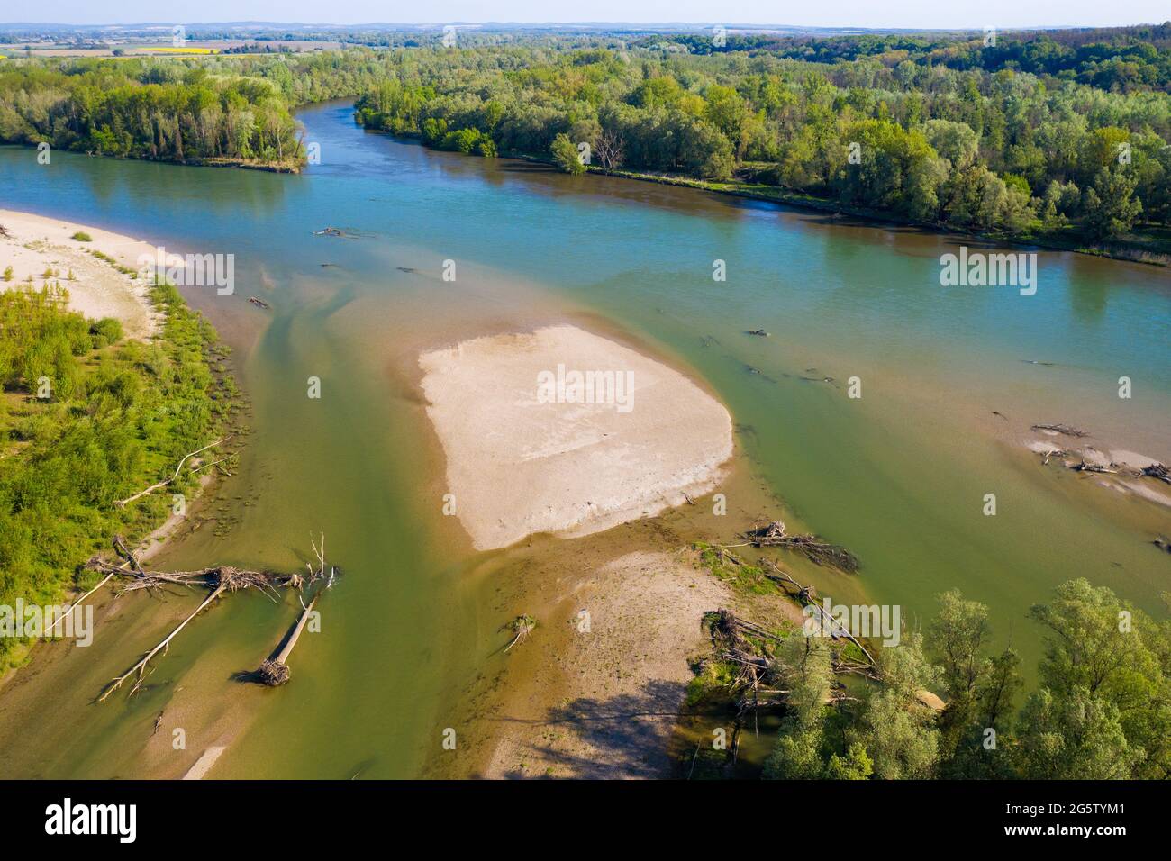 Aerial view of the confluence of Mura and Drava rivers Stock Photo - Alamy
