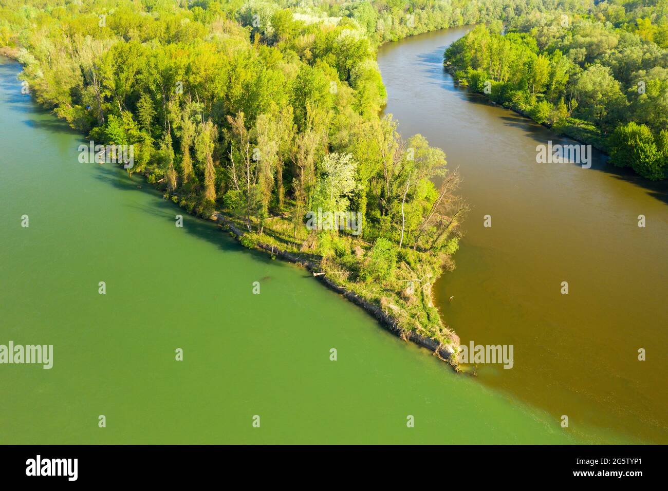 Aerial view of the confluence of Mura and Drava rivers Stock Photo - Alamy