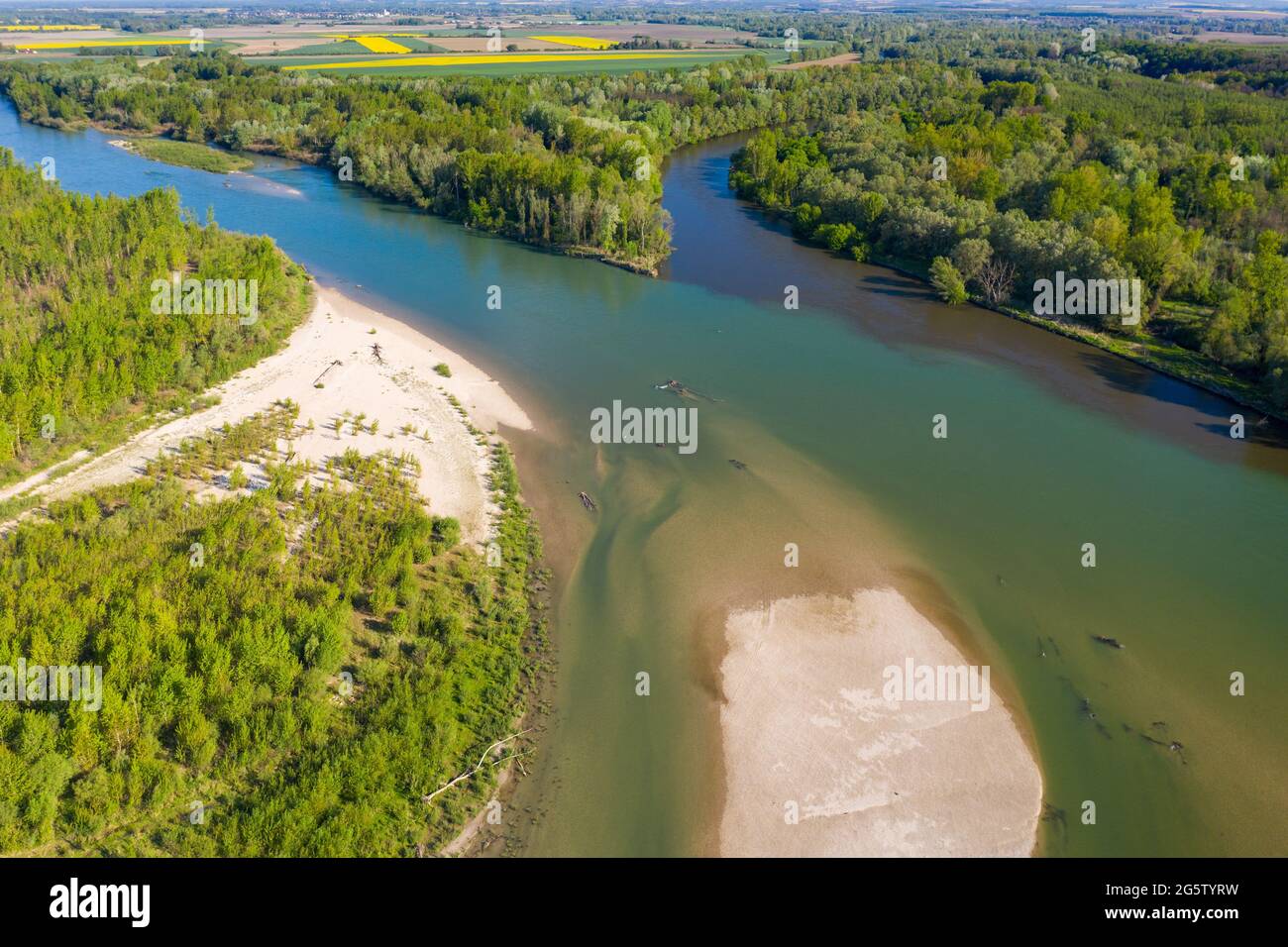 Aerial view of the confluence of Mura and Drava rivers Stock Photo - Alamy