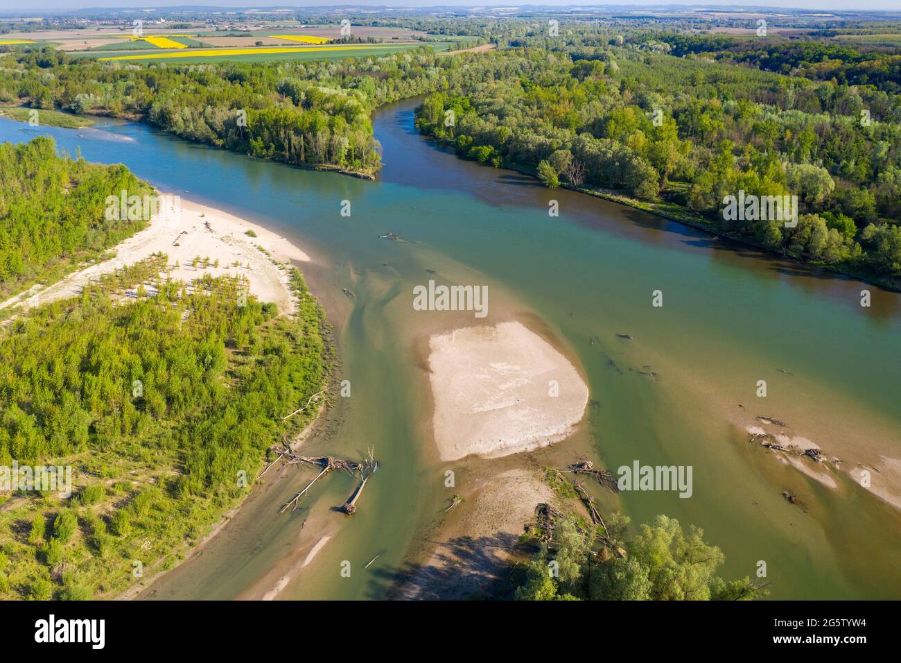 Aerial view of the confluence of Mura and Drava rivers Stock Photo - Alamy