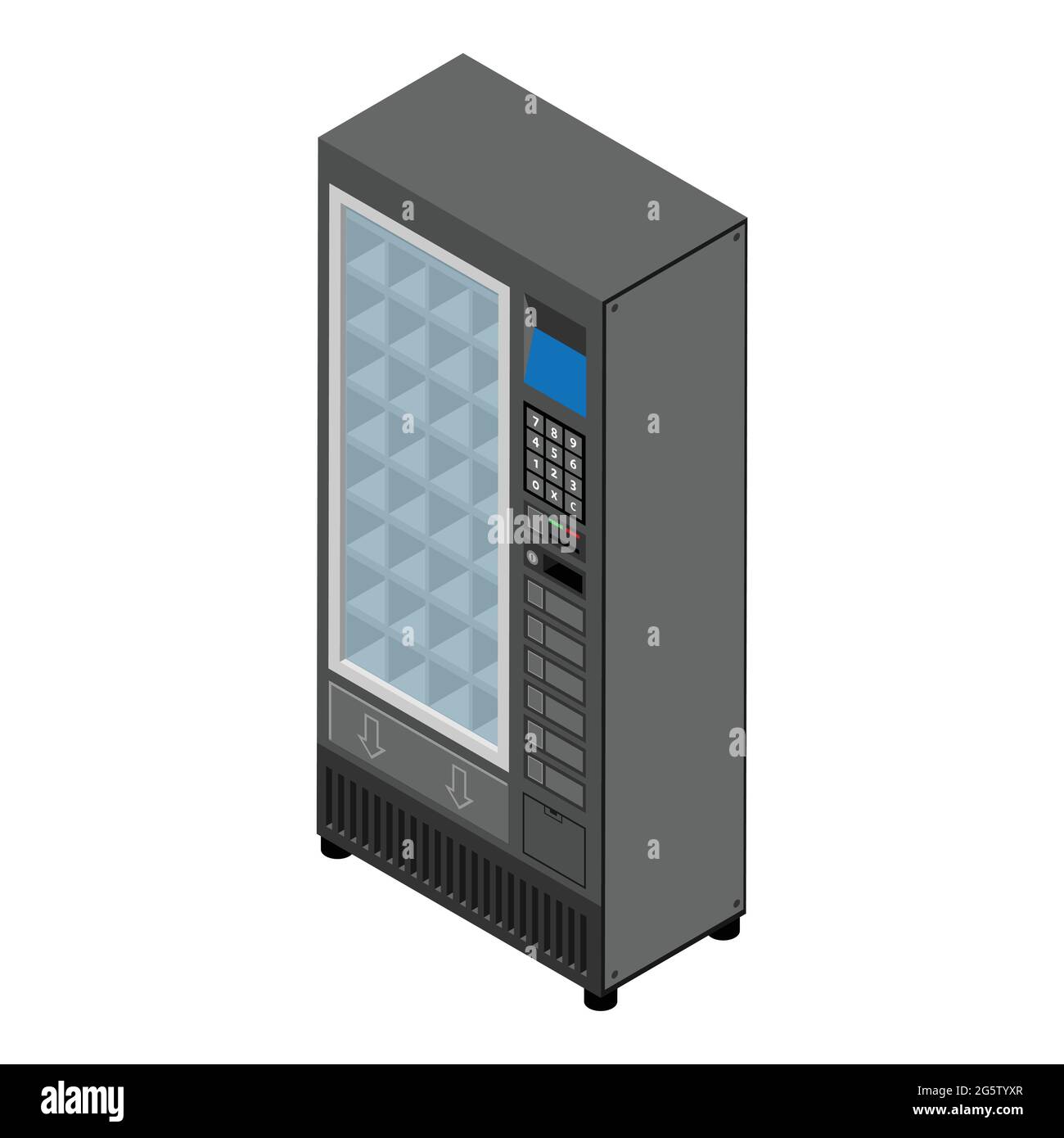 Empty vending machine for snacks and soda isolated on white background, isometric view. Vector ...