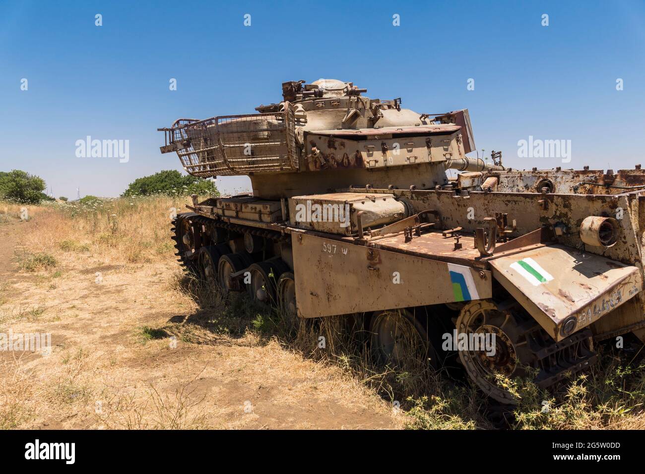 Golan Heights, Israel. An old British-made Centurion tank, now serving ...