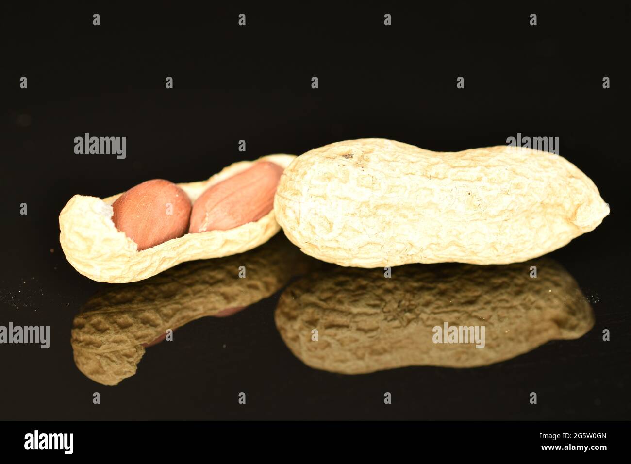 Ripe unpeeled peanuts, close-up, isolated on black background Stock ...