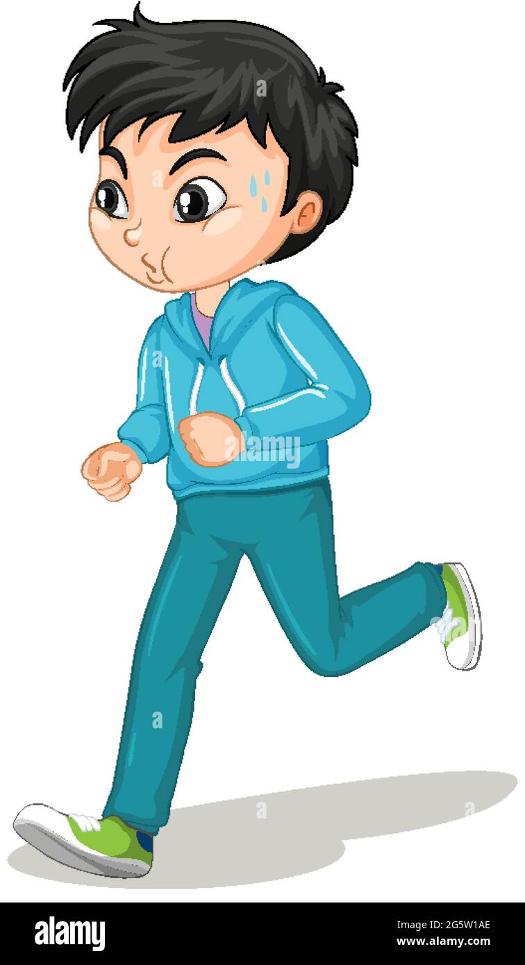 Boy doing running exercise cartoon character isolated illustration ...