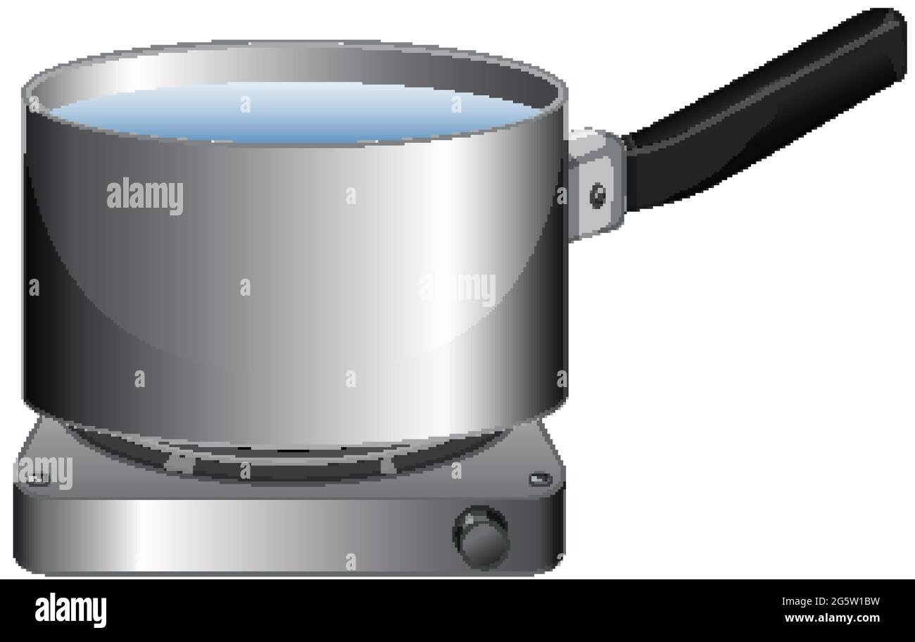 A saucepan with water on stove in cartoon style illustration Stock ...