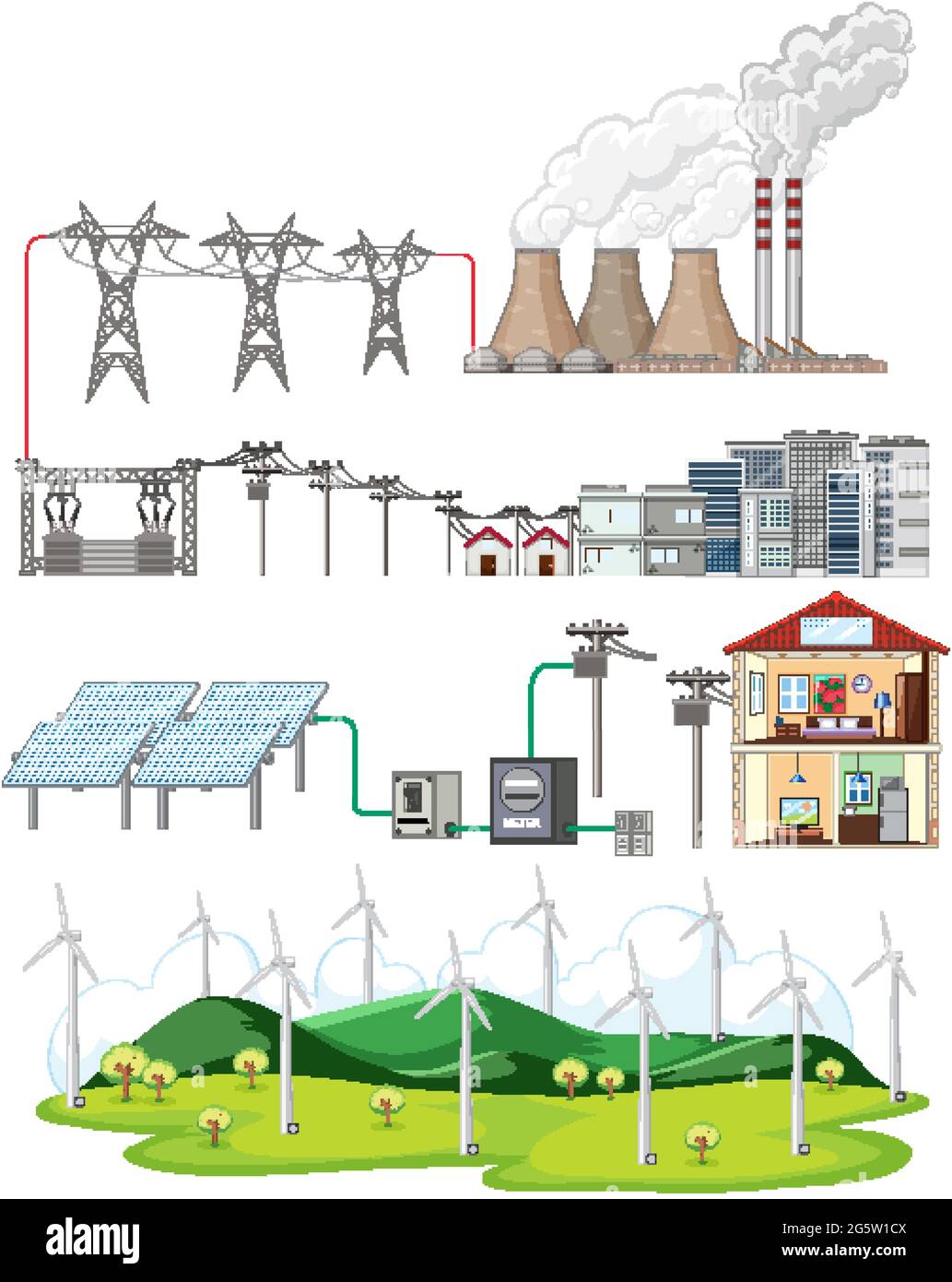 Set of power resources on white background illustration Stock Vector ...