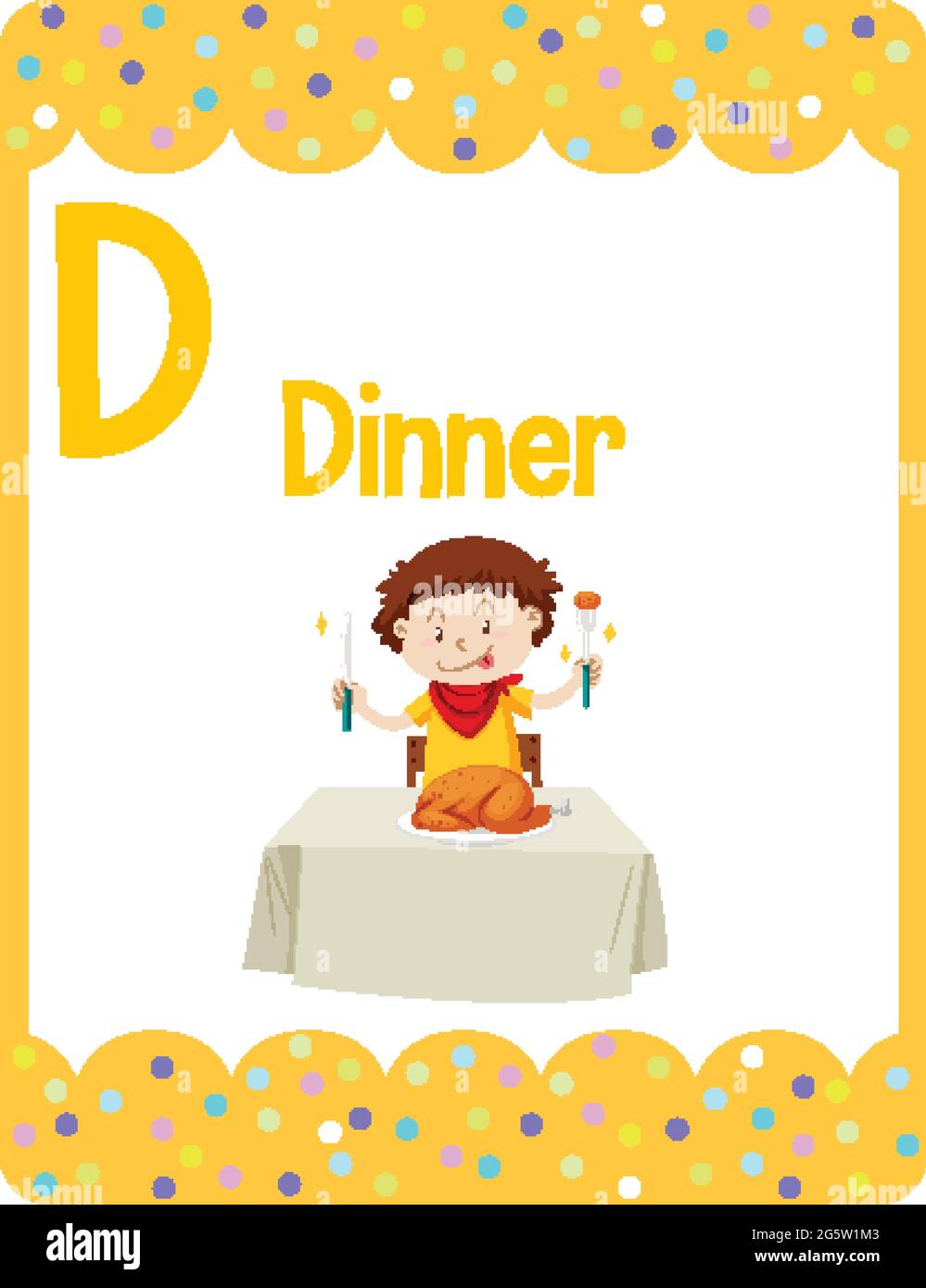 Alphabet flashcard with letter D for Dinner illustration Stock Vector ...
