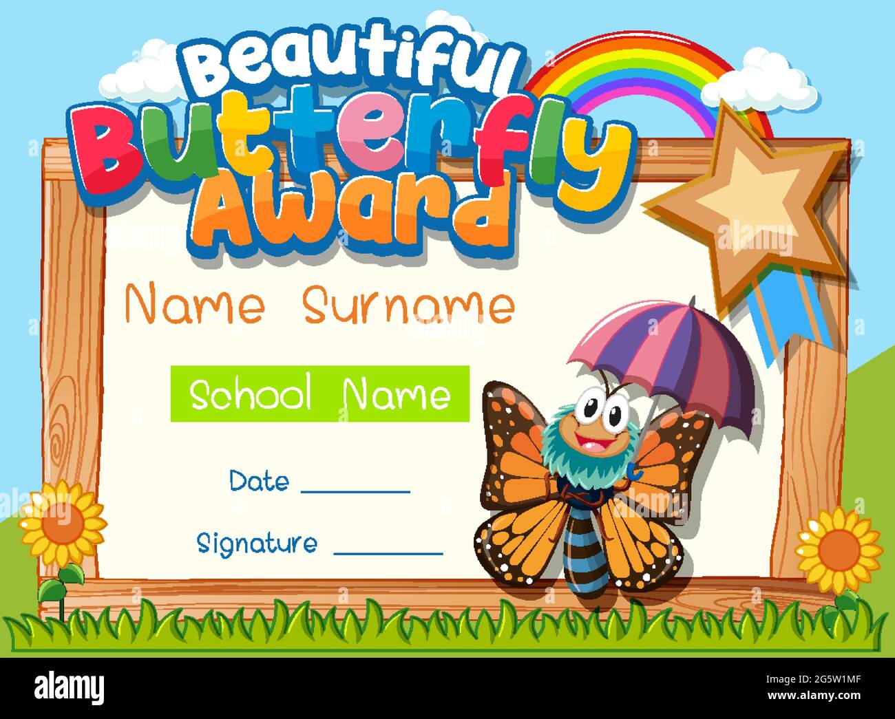 Certificate template with Beautiful Butterfly Award illustration Stock ...