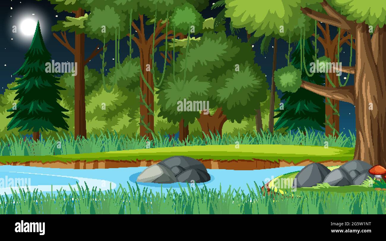 Forest at night landscape scene illustration Stock Vector Image & Art ...