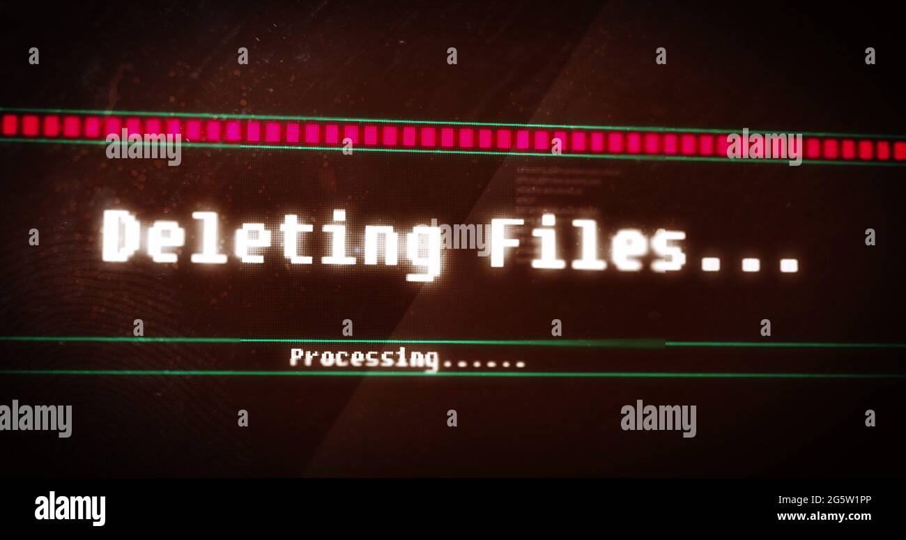Image of deleting files processing text flashing digital interface Stock Photo - Alamy