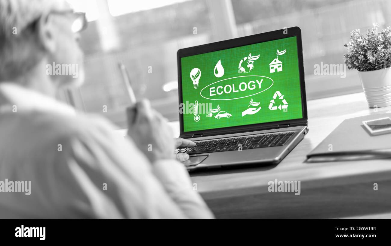 Laptop screen displaying an ecology concept Stock Photo - Alamy