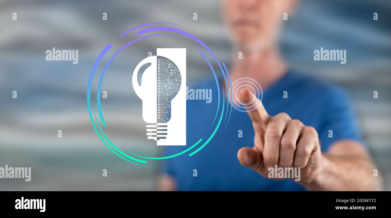 Man touching digital disruption concept on a touch screen with his ...