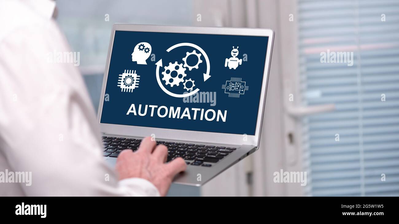 Laptop screen displaying an automation concept Stock Photo - Alamy