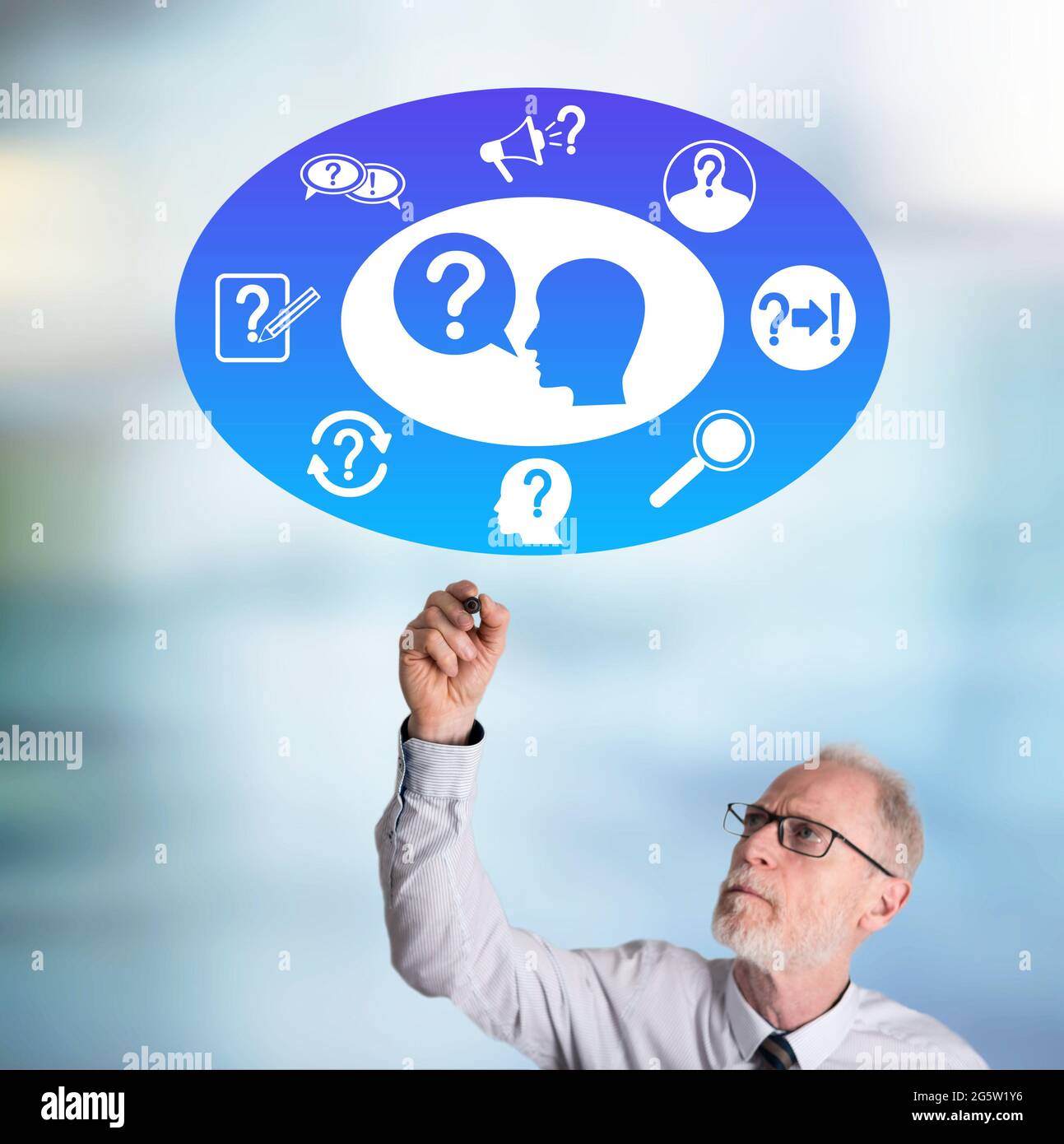 Question mark sign man writing hi-res stock photography and images - Alamy