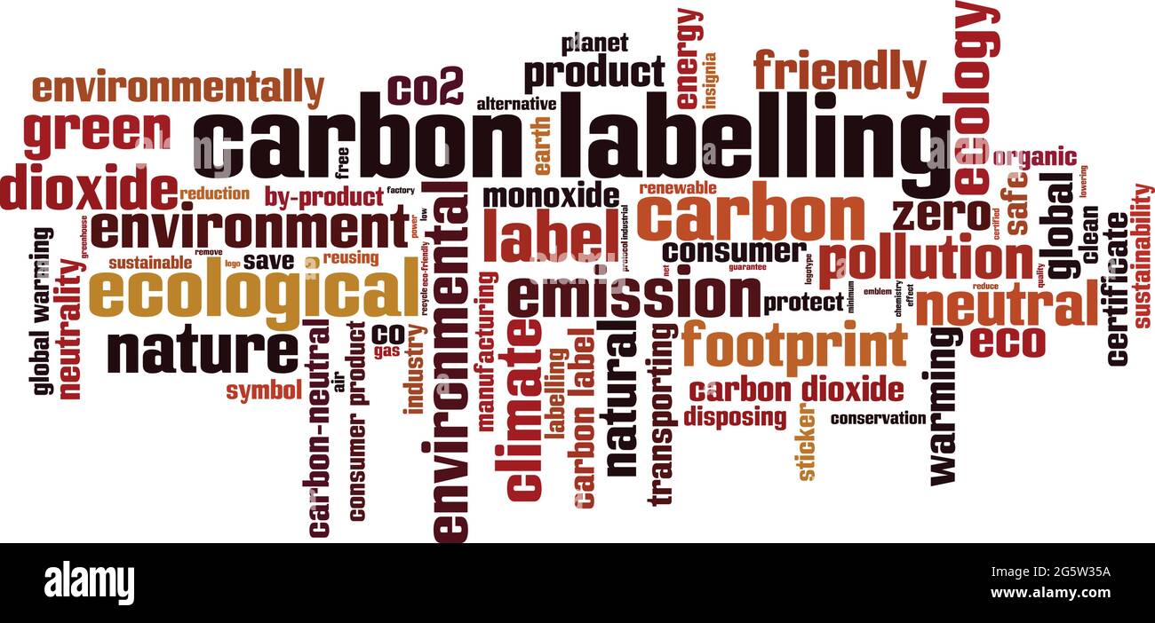 Carbon labelling word cloud concept. Collage made of words about carbon ...