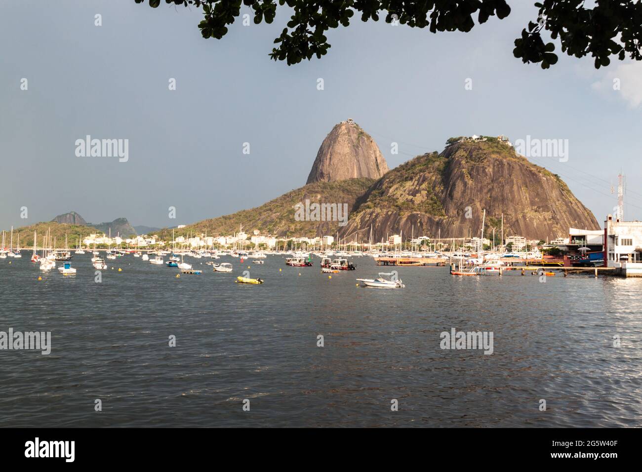 Sugarloaf mountain behind Botafogo bay in Rio de Janeiro, Brazil Stock ...