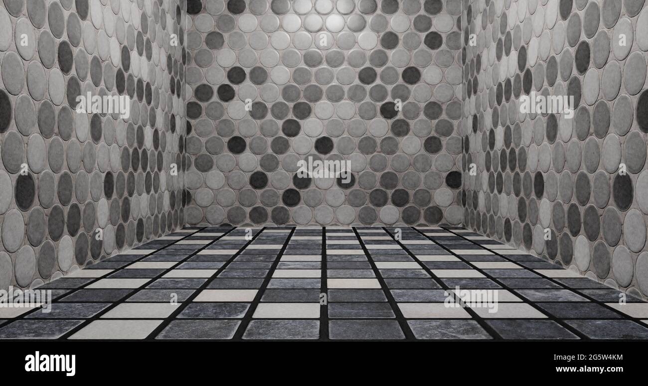 Empty room with black and white tiles 3d-rendering Stock Photo - Alamy