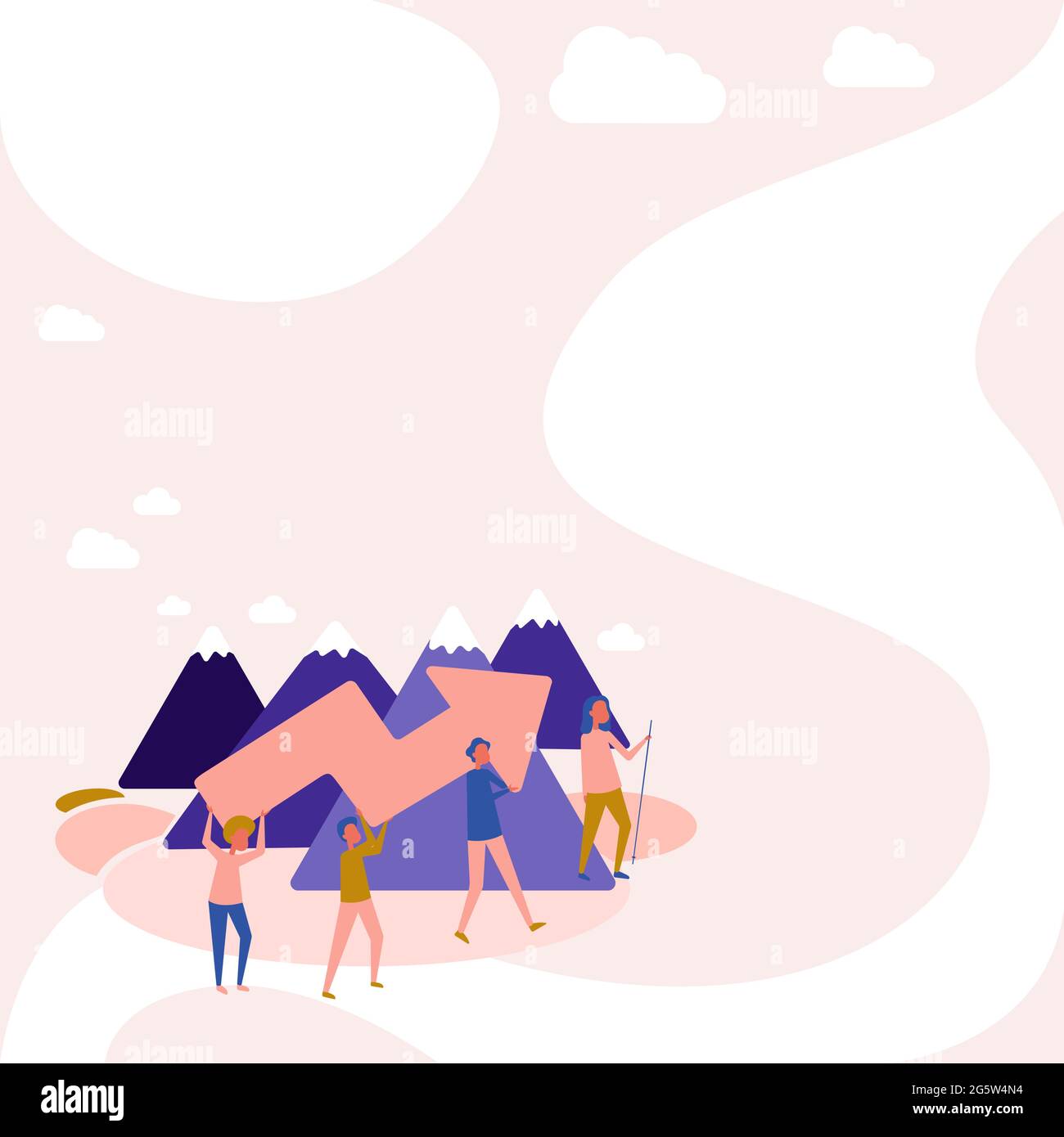 Four Colleagues Illustration Climbing Mountain Holding Large Arrow For ...