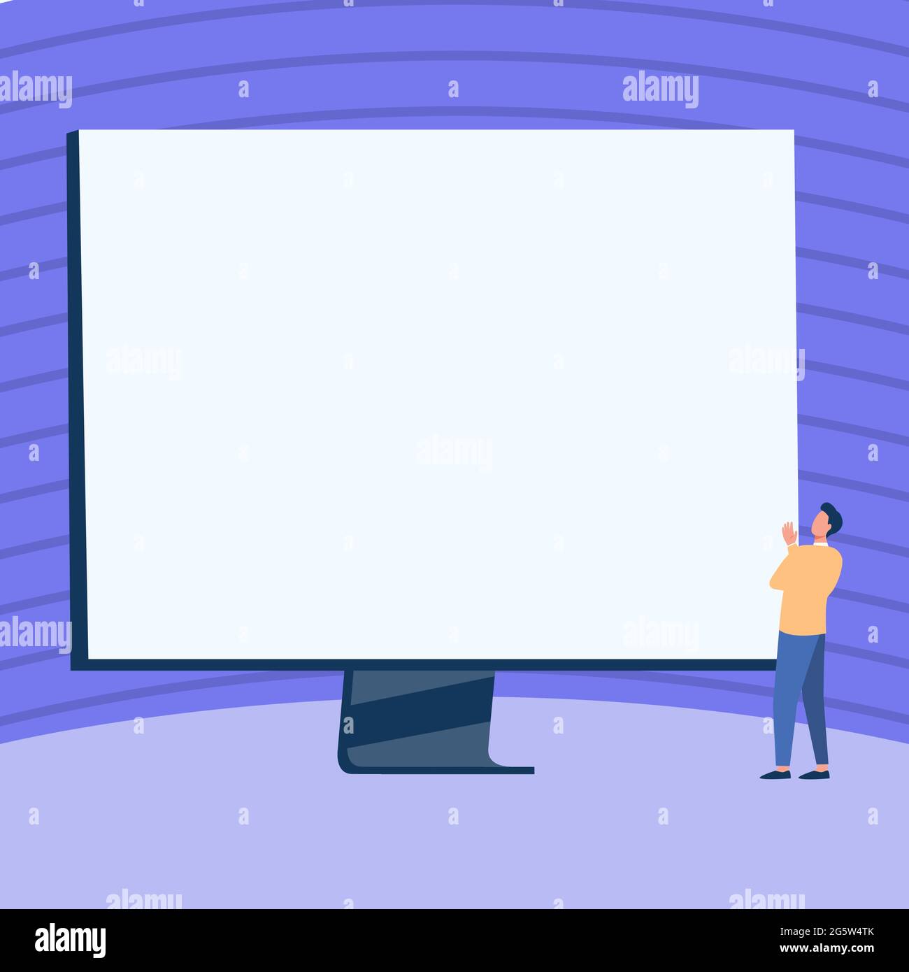 Man Standing Drawing Looking At Large Monitor raising hand Display ...