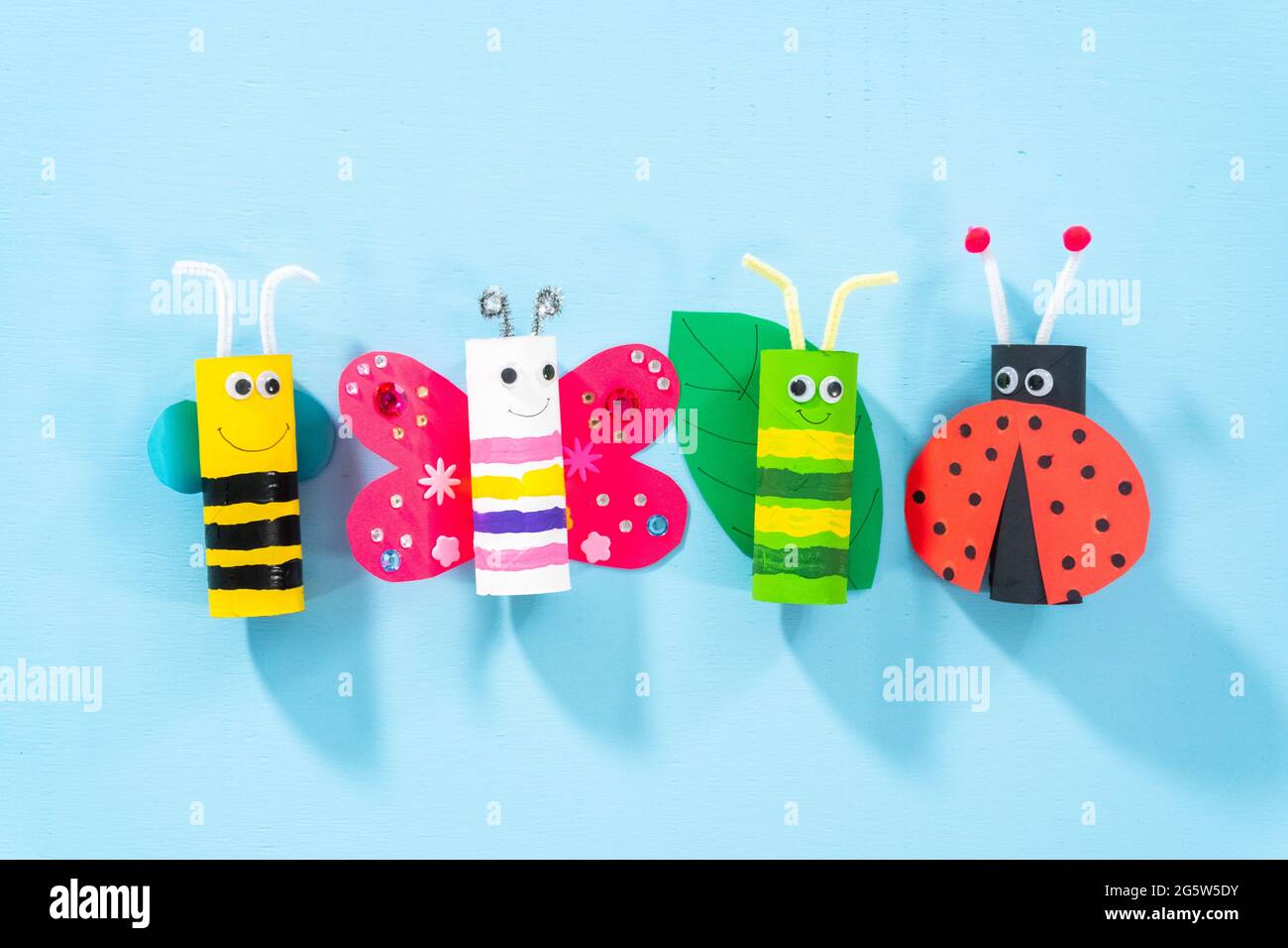 Papercraft project. Colorful bugs made out of empty toilet rolls Stock ...