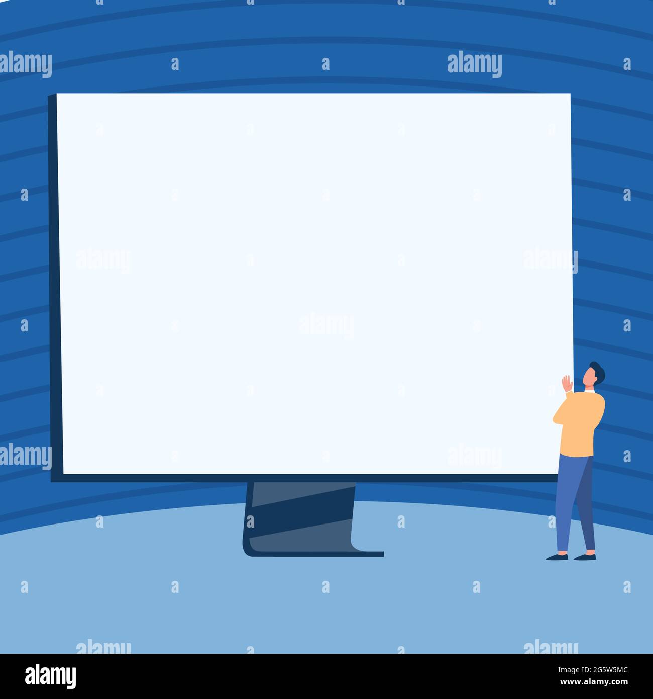 Man Standing Drawing Looking At Large Monitor raising hand Display ...