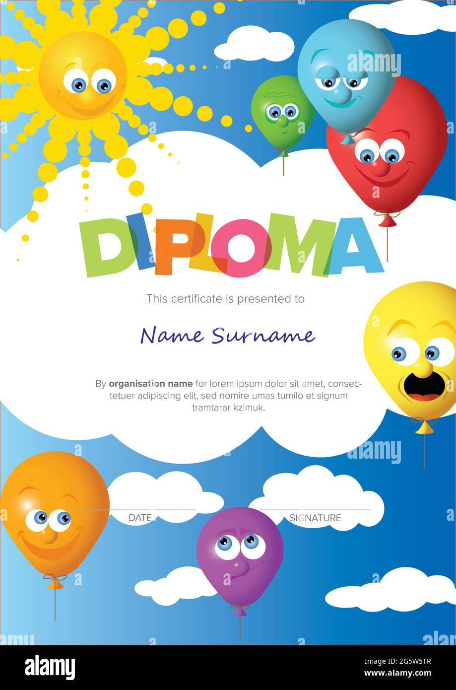 Colorful vertical child diploma certificate template with color ... Colorful vertical child diploma certificate template with color ...