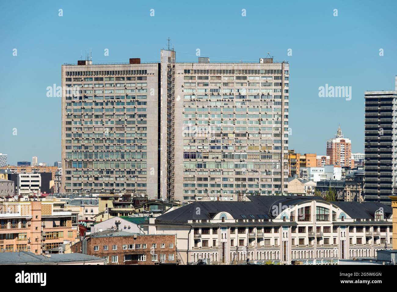 Top view of the rooftops of residential buildings in the Arbat district ...
