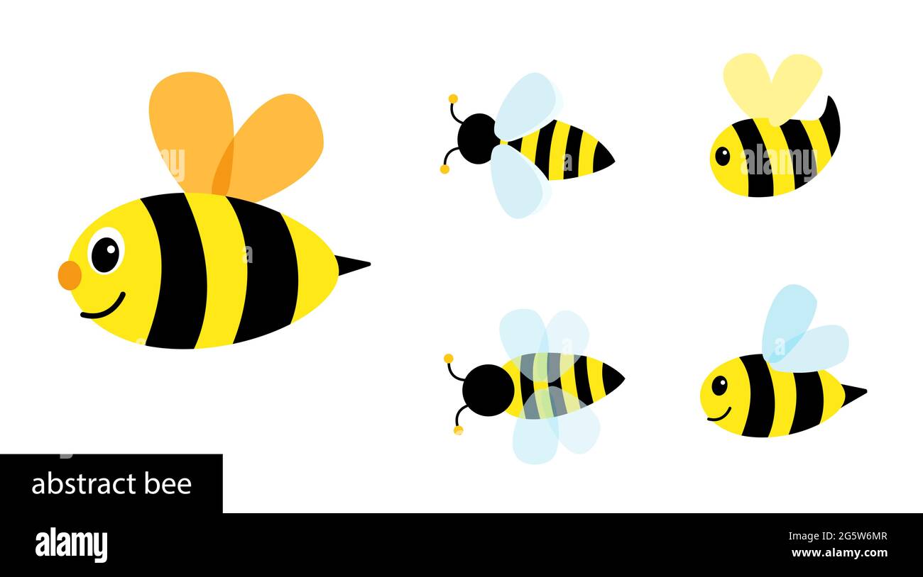 Happy Cartoon Bee Flying Collection Abstract Simple Bees Can Use Sign