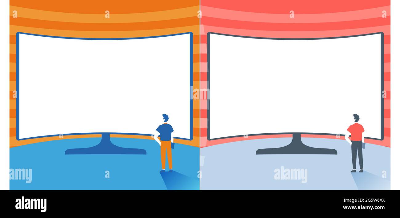 Man Standing Illustration Standing Infront Of Huge Display Monitor ...
