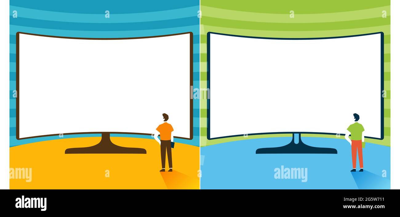 Man Standing Illustration Standing Infront Of Huge Display Monitor ...