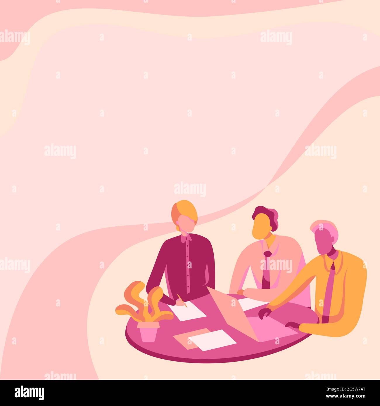 Colleagues Drawing Sitting On Desk With Laptop And Papers Showing ...