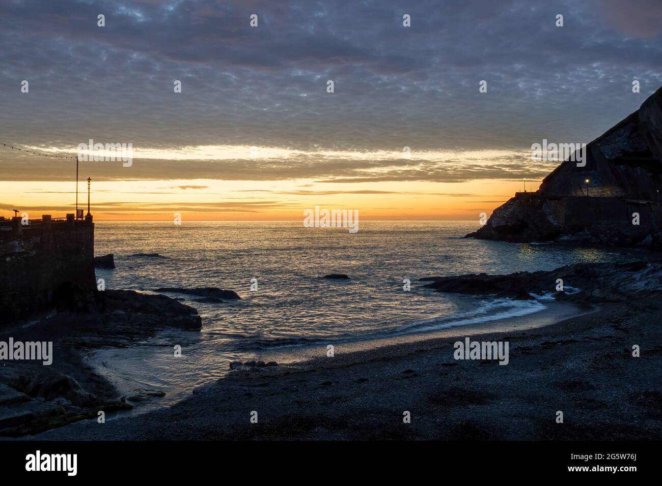 Night falling, sunset, view of Wildersmouth Beach, Ilfracombe, North ...