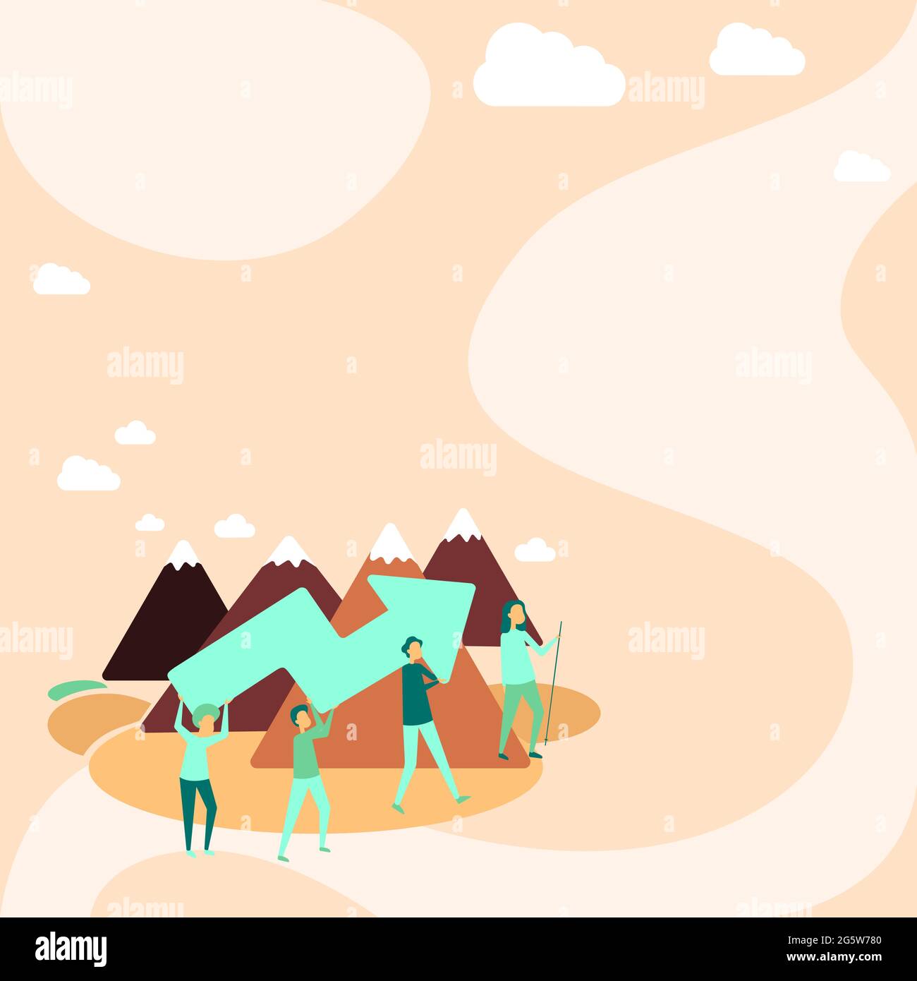 Four Colleagues Illustration Climbing Mountain Holding Large Arrow For ...
