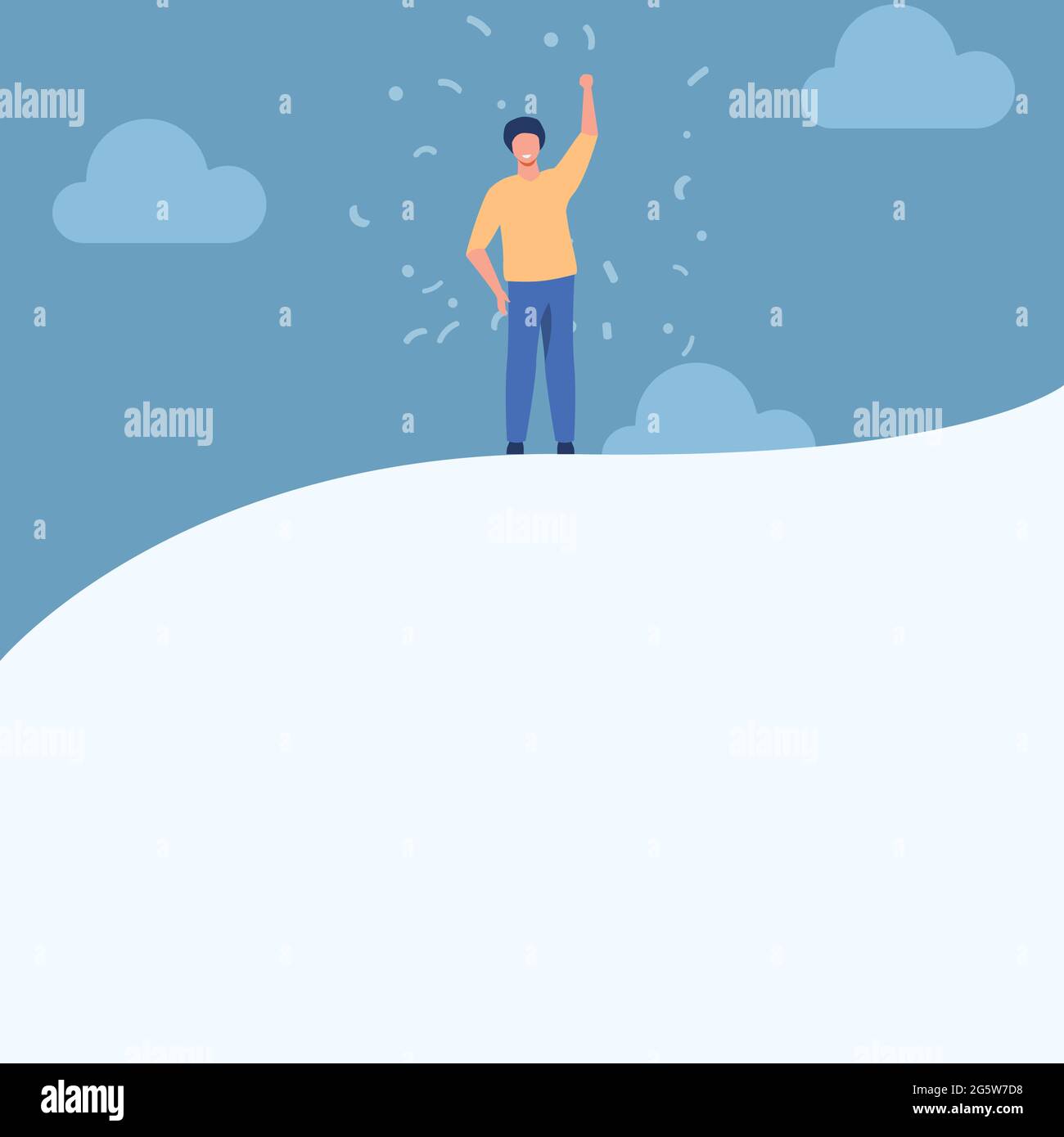 Man Drawing Raising Hand To The Sky Standing On Top Hill Showing ...