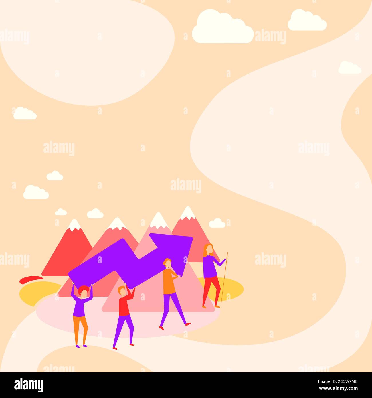 Four Colleagues Illustration Climbing Mountain Holding Large Arrow For ...