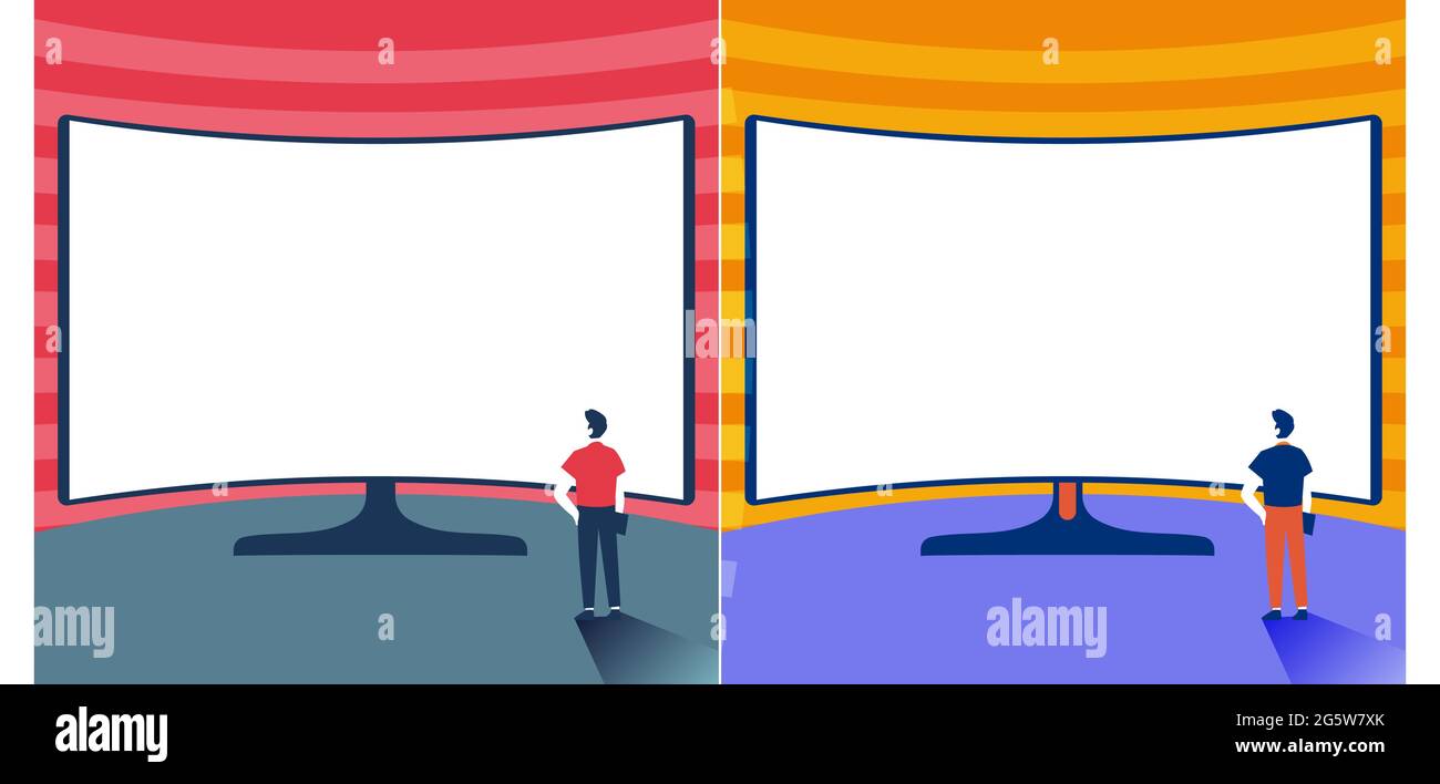 Man Standing Illustration Standing Infront Of Huge Display Monitor ...