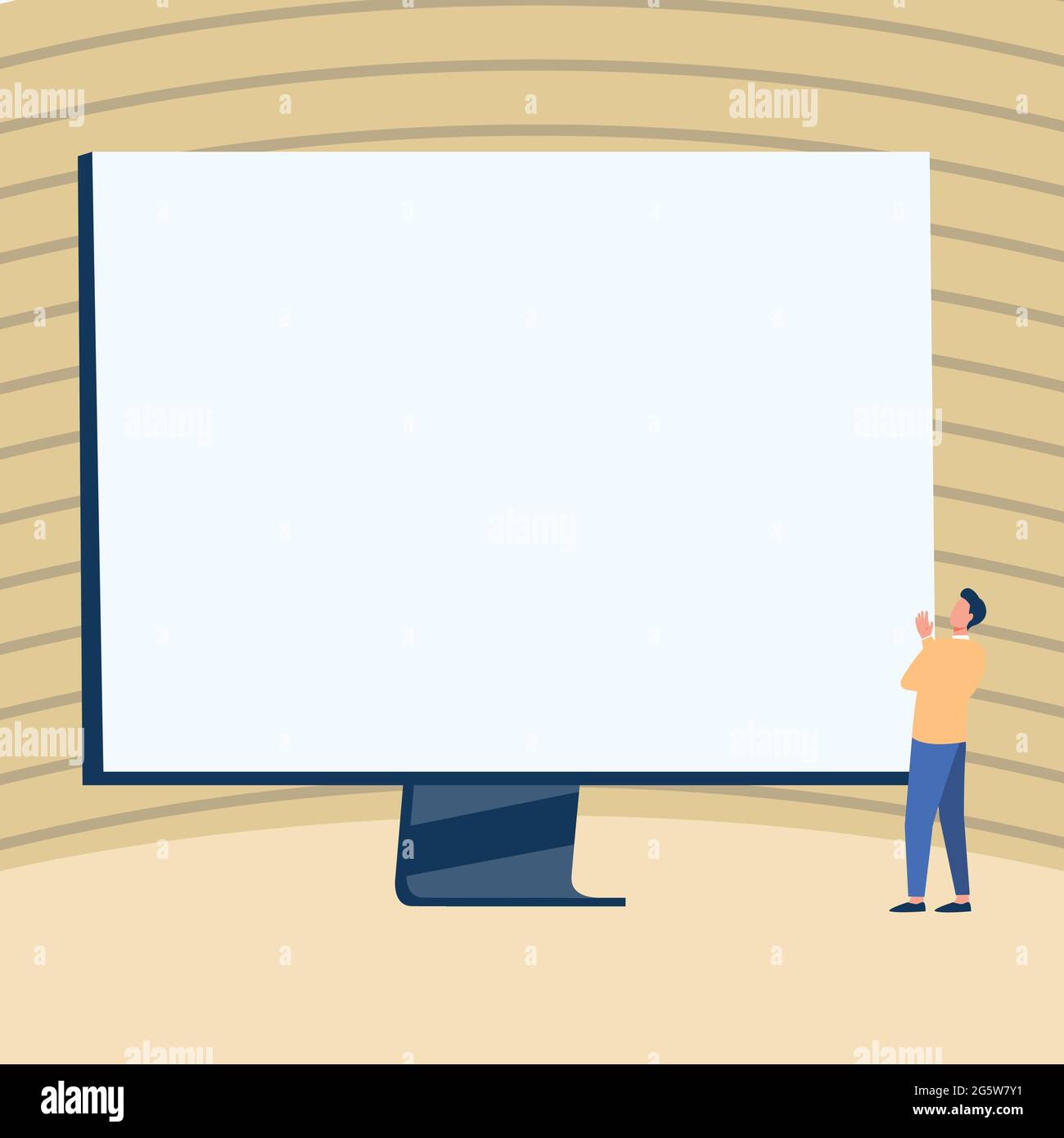 Man Standing Drawing Looking At Large Monitor raising hand Display ...