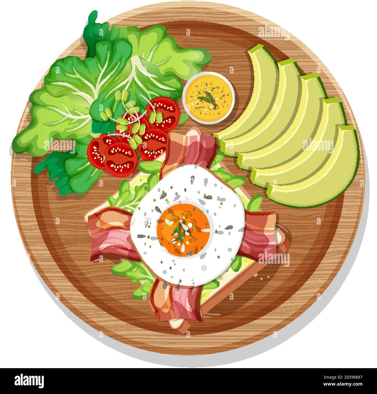 Top view of breakfast set in a dish in cartoon style isolated ...