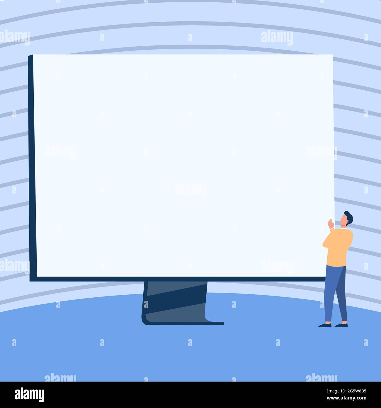 Man Standing Drawing Looking At Large Monitor raising hand Display ...