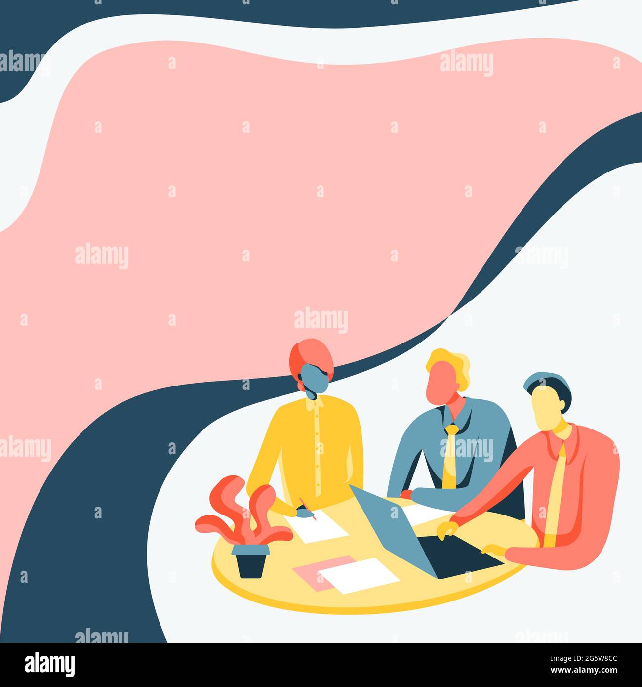 Colleagues Drawing Sitting On Desk With Laptop And Papers Showing ...