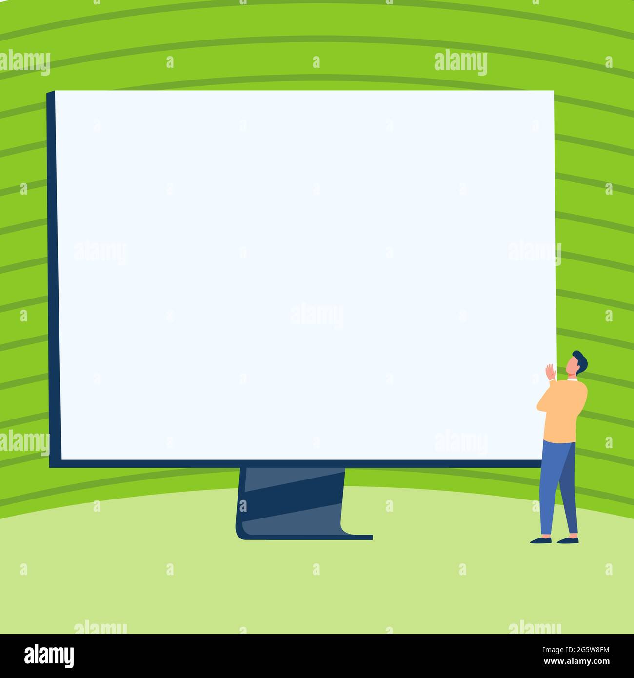 Man Standing Drawing Looking At Large Monitor raising hand Display ...
