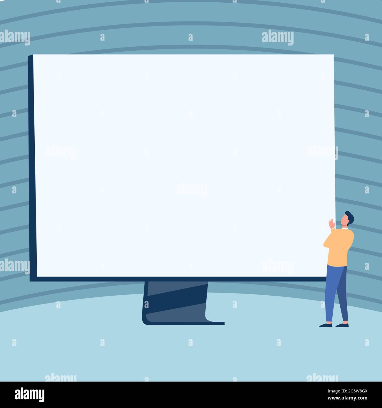 Man Standing Drawing Looking At Large Monitor raising hand Display ...