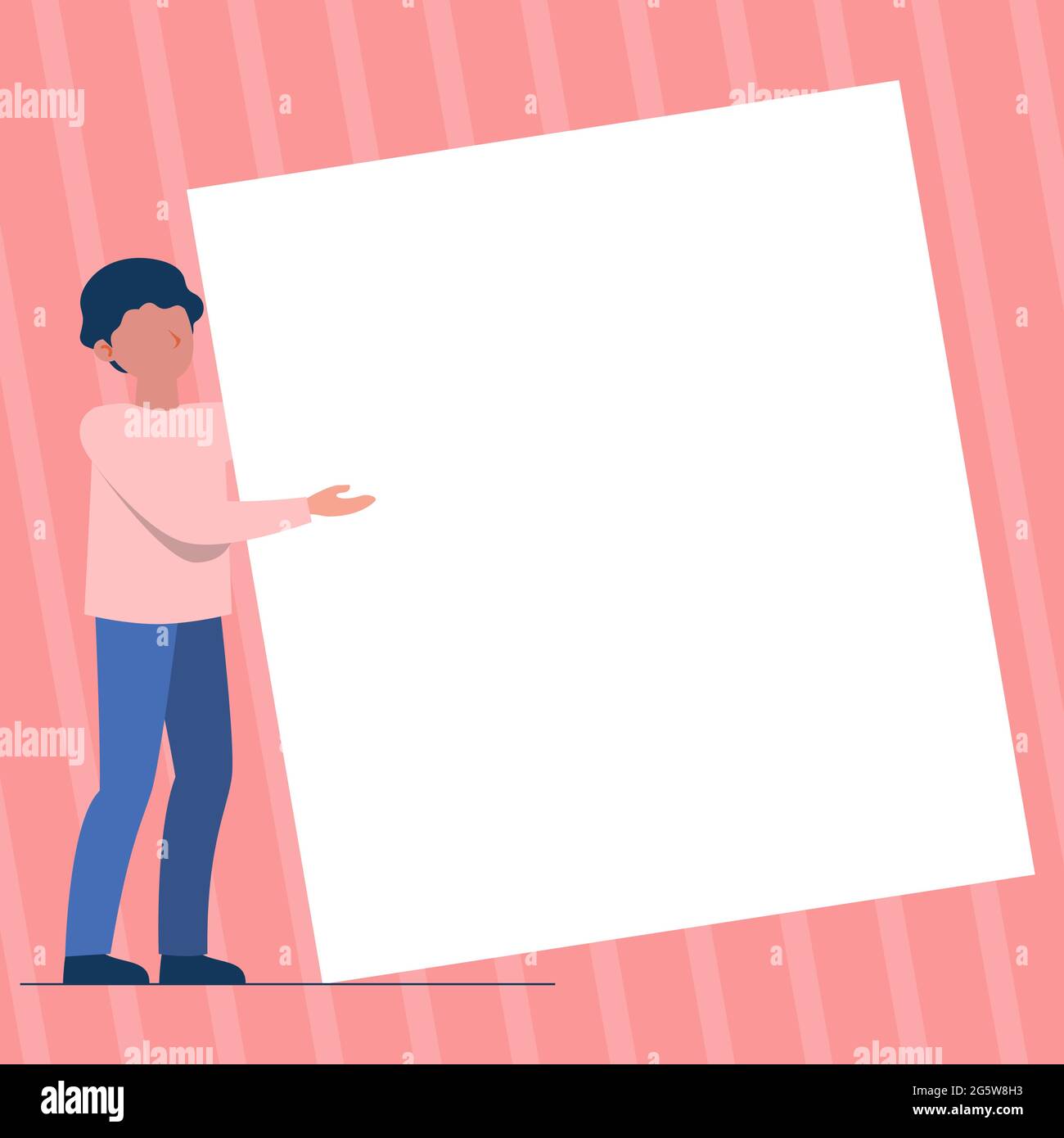 Man Standing Drawing Holding Presenting Huge Blank Paper. Gentleman ...