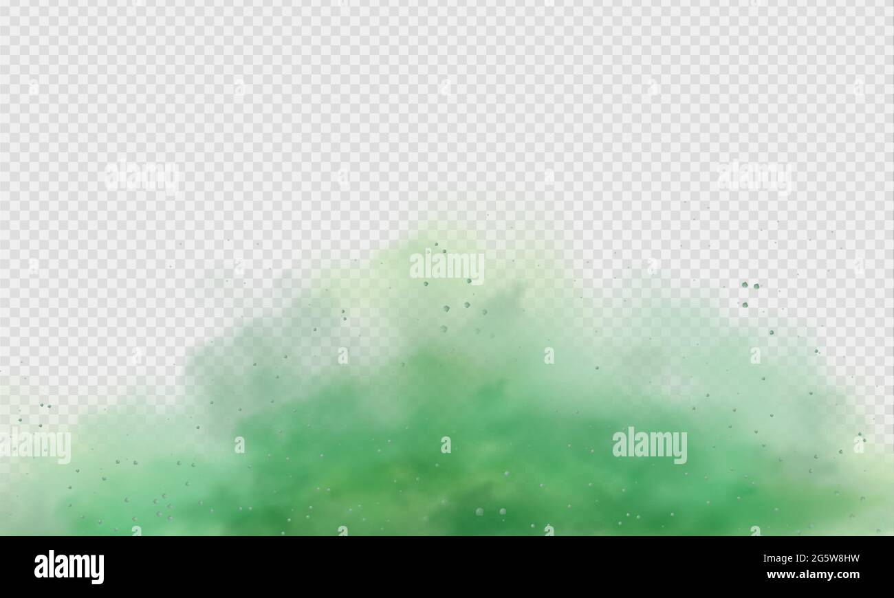 Green fog or smoke. Green dust with particles. Smoke or dust isolated ...