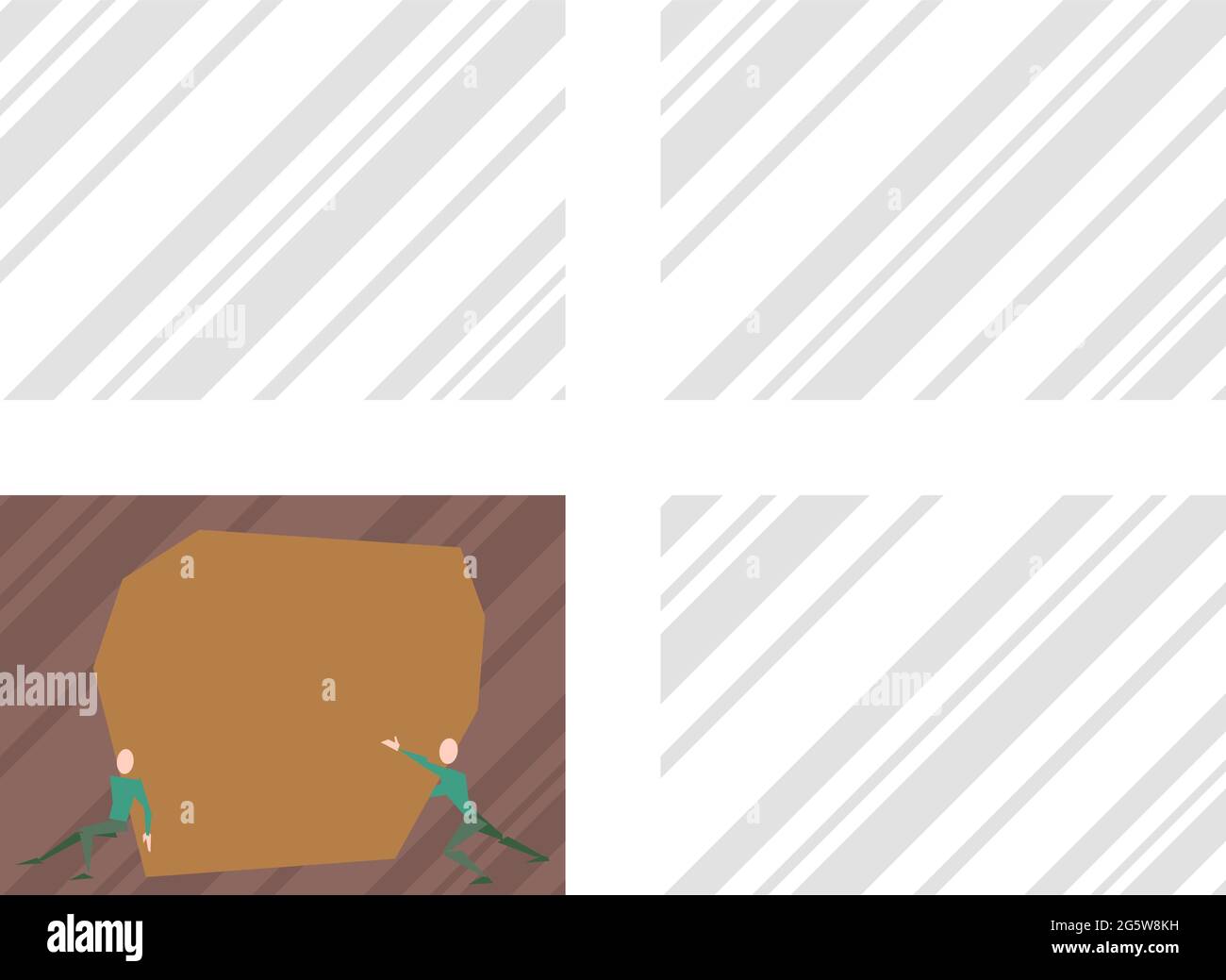 Two Men Illustration Trying To Lift Extra Large Rock To Free The Way ...