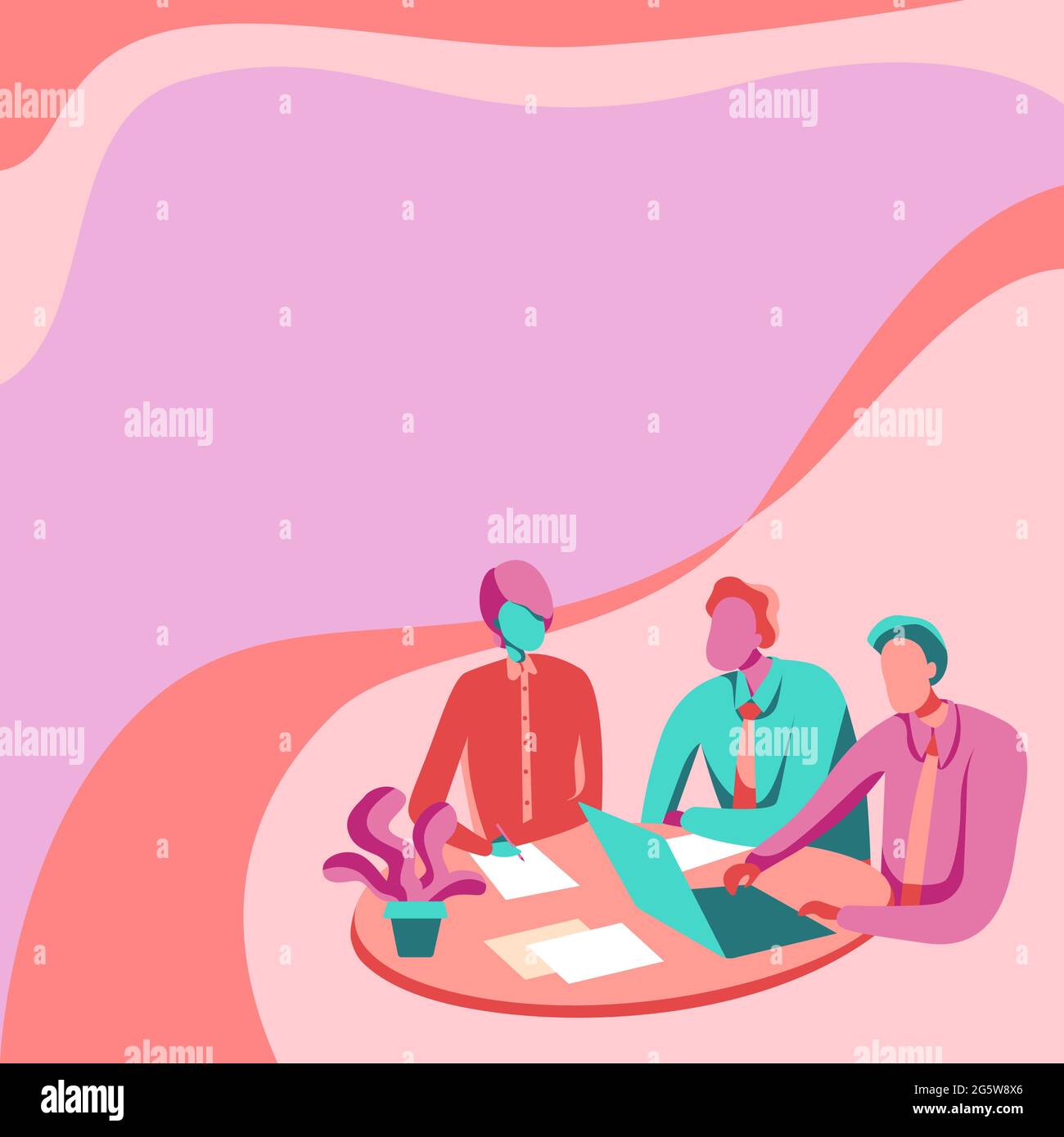 Colleagues Drawing Sitting On Desk With Laptop And Papers Showing ...